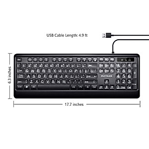 SurnQiee Large Letter Print Keyboard, 104 Keys Standard Full Size USB Wired White LED Backlit Computer Keyboard (KB612)