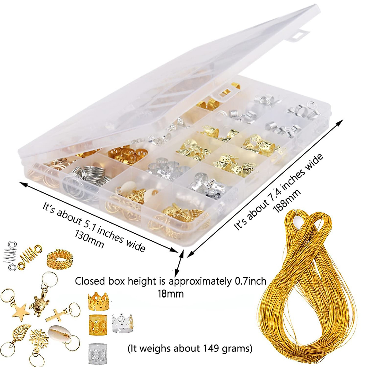 LABOTA 201 Dreadlock Jewelry, Beads for Hair Braids, Hair Jewelry for Women Braids, Metal Gold box Braids Rings Cuffs Clips for locs Dreadlock Accessories Hair Decorations