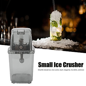 Hand Crank Operated Ice Crusher, Portable Manual Chopper Transparent Stainless Steel Breaker Making Drinks Mini Machine for Fast Coarse Shaved or Fine Chips Summer Energy Saving Home Children(Grey)
