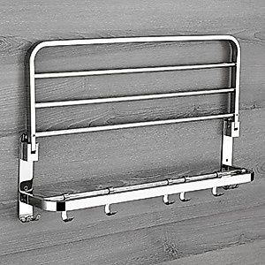 Bath Towel Shelf Stainless Steel Polished Bathroom Towel Rack Holder Storage Shelf Hook Accessories