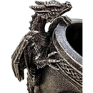 DWK - Literary Beasts - Twin Double Dragon Celtic Gothic Pen Pencil Desk Organizer Makeup Brush Holder Art Supply Caddy Home Office Accent Storage Accessory, Antique Silver Pewter, 6.5-inch