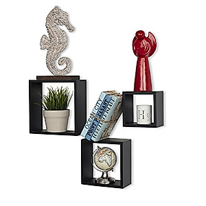 WALLNITURE Modern Home Decor Square Cube Floating Wall Shelf Black Set of 3