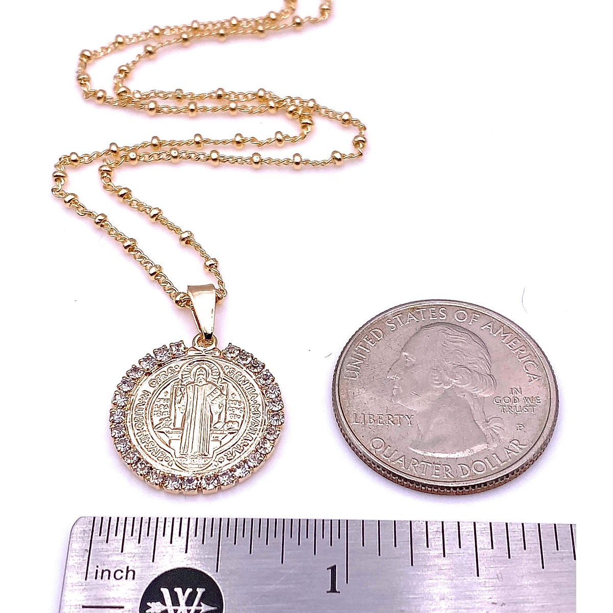 18K Gold Plated Saint Benedict Pendant Necklace for Women Religious Jewelry