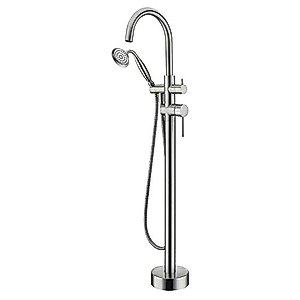 Wowkk Tub Filler Freestanding Bathtub Faucet Brushed Nickel Floor Mounted Brass Bathroom Tub Faucets with Hand Shower