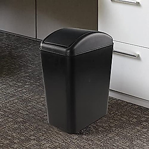 Bblina Plastic Swing Lid Trash Can, 16 Liter Waste Bin, Black, F