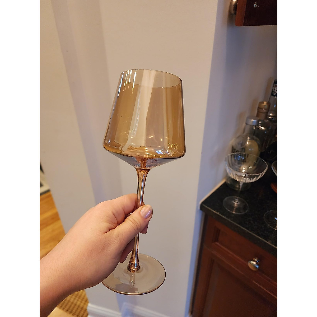 Amber Wine Glasses Set of 6-16oz Hand-Blown Amber Crystal Long Stem Wine Glasses Set, Unique Red White Wine Glasses For Home Bar,Party