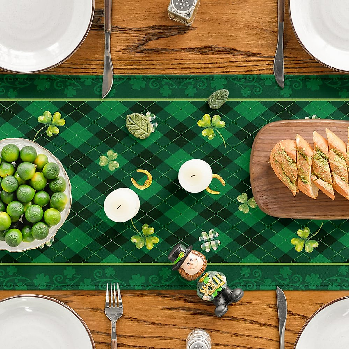 Artoid Mode Green Vase Shamrock Good Luck St. Patrick's Day Table Runner, Spring Holiday Kitchen Dining Table Decoration for Home Party Decor 13 x 72 Inch