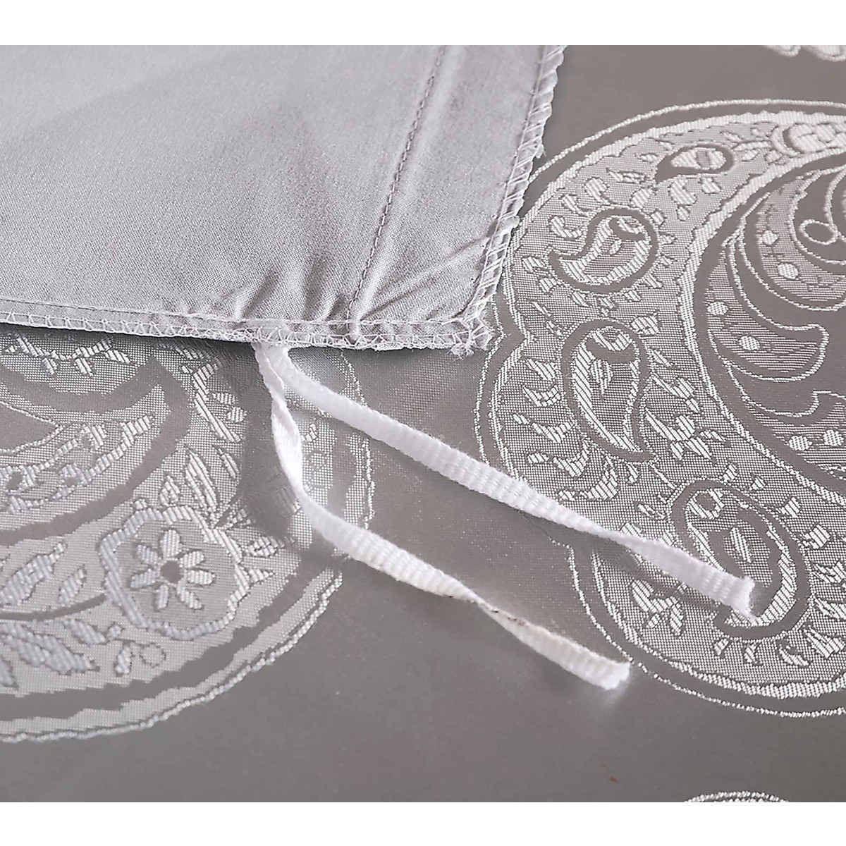 Dencalleus Bedding Satin Jacquard Comforters Covers Sets (NO Comforter) 3 Piece Floral Silk Like Luxury Duvet Cover Set Ultra Soft King Size Zipper Closure and 2 Pillow Shams Silver Grey