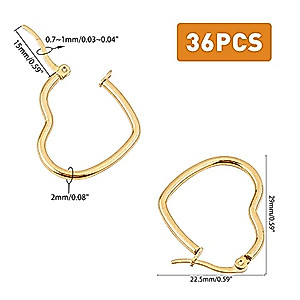 UNICRAFTALE About 36pcs Heart Hoop Earrings Golden Hypoallergenic Earring Hoops Stainless Steel Ear Wires Components 12 Gauge Huggie Earrings for Women Jewellery Making 29mm