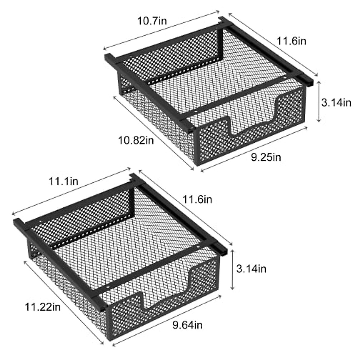 JKsmart 2-Pack Hanging Pullout Drawer Basket, Sliding Under Shelf Storage Basket, Under Cabinet Storage Organizer Wire Basket Attaches to Shelf, Space Saving for Kitchen Counter Pantry Cupboard