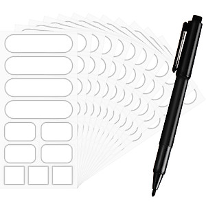 132 Pieces Removable Food Labels Stickers Waterproof Kitchen Labels for POP Food Storage, Home Organization with Marker Pen, 3 Sizes (Silver)