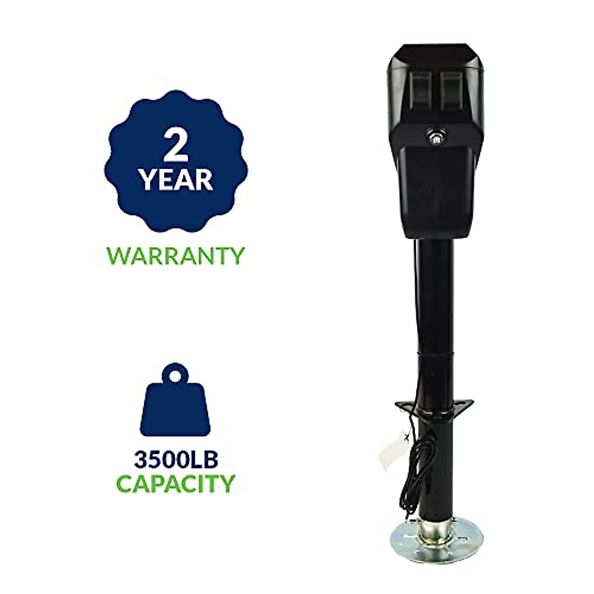 Bastion Premier Electric Power Tongue Jack with Cover | Electric or Manual Operation | 3500LB A-Frame Capacity | 12V | Front LED | Trailers, Campers, Motorhomes, RVs, Boats, & More | BJ3500CB