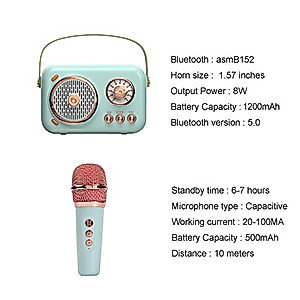 Portable Bluetooth Speaker with Microphone Set,Retro bluetooth speaker with Home Karaoke Machine,Portable Handheld Karaoke Mics Speaker Machine for Kids and Adults Home Party Birthday (Blue)