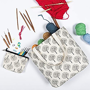 YARWO Knitting Bag with Small Zipper Pouch, Yarn Tote for Knitting Needles, Skeins of Yarn and Knitting Supplies On The Go, Tree (Patented Design)
