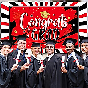 2023 Graduation Decorations Party Backdrop Large Banner for Class, Grad Photography Background Congrats Sign Graduation Favors Supplies and Prom Booth Indoor Outdoor (Red)