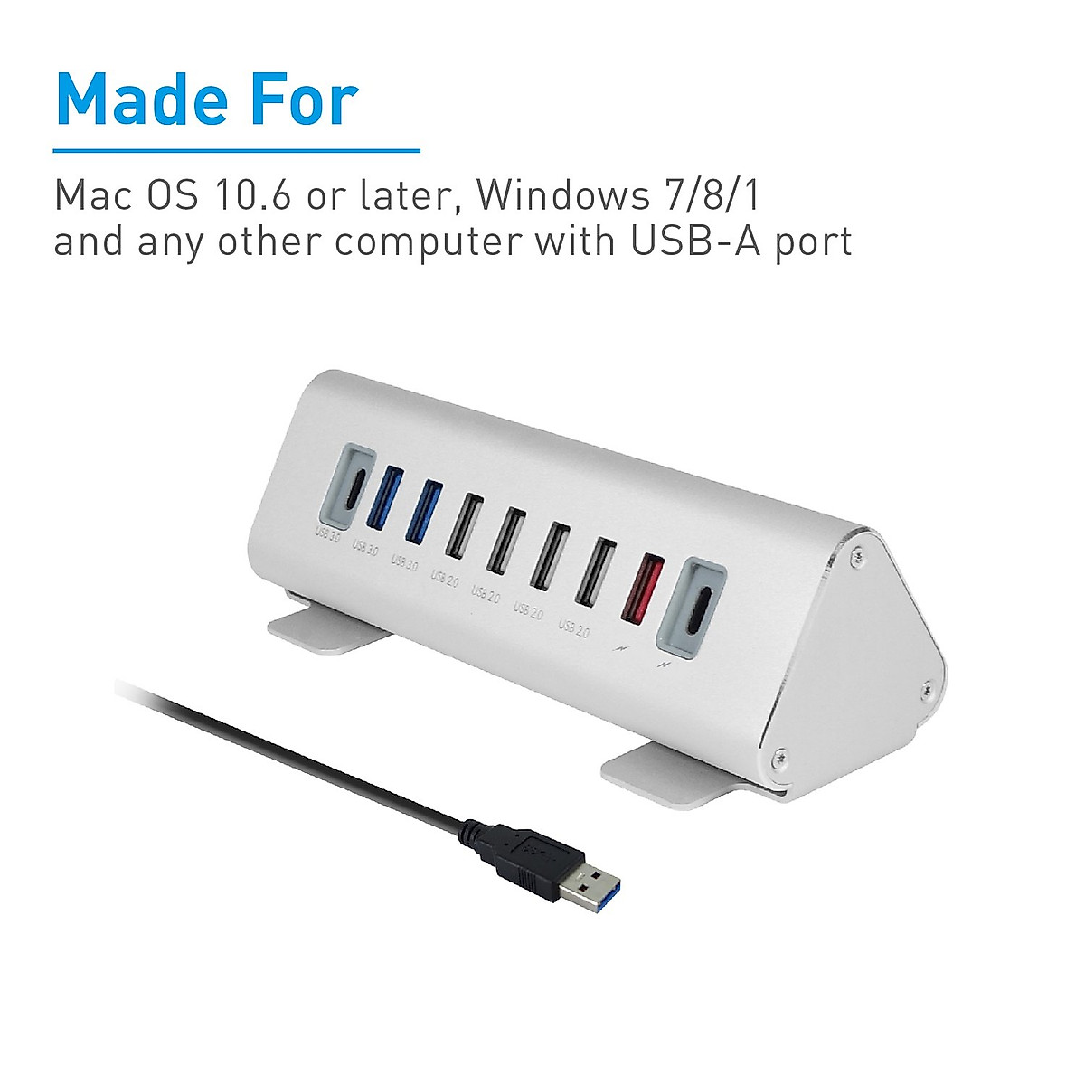 Macally Aluminum 4-Port USB 3.0 Hub with SuperSpeed USB 3.0 Ports and Backwards Compatible with USB 2.0 for Apple Macbook Pro / Air, Mac OS X, Microsoft Surface, ChromeBook, Mac OS X & Windows PC (U3HUBA)