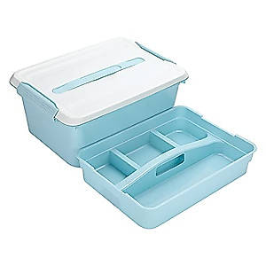 JUXYES Latchmate Stack Carry Storage Box with Divided Tray, Large Art Craft Supply Stackable Storage Container Bin with Handle Lid Latching Storage Container for School & Office Supplies