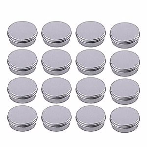 Healthcom 21-Pack 1 Oz/30ml Round Aluminum Tin Cans Screw Top Metal Lid Tins Makeup Cream Lip Balm Jars Empty Cosmetic Storage Sample Container Boxes Organization Kit for Lip Balm Salve Crafts Spice Candles Tea Gifts,Silver