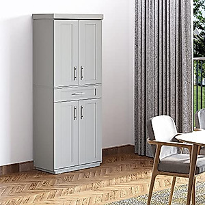HOMCOM Modern Kitchen Pantry Freestanding Cabinet Cupboard with Doors and Drawer, Adjustable Shelving, Grey