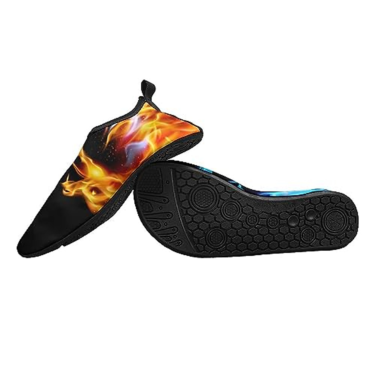 Water Shoes for Womens Mens Barefoot Quick-Dry Aqua Socks for Beach Swim Surf Yoga Exercise (Ice Blue and Red Fire Flame Dragon)