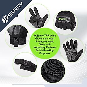 JKSafety High Performance Utility Work Gloves, all Purposes Mechanical Gloves, Guantes de Trabajo, for men and women, safety utility for works (G228-Black L)