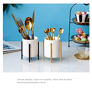 SIEBOLD Gold pencil cup Sturdy metal frame with white ceramic pen holder For desks and kitchen appliance holders(1set 4.6 - 3.14'')