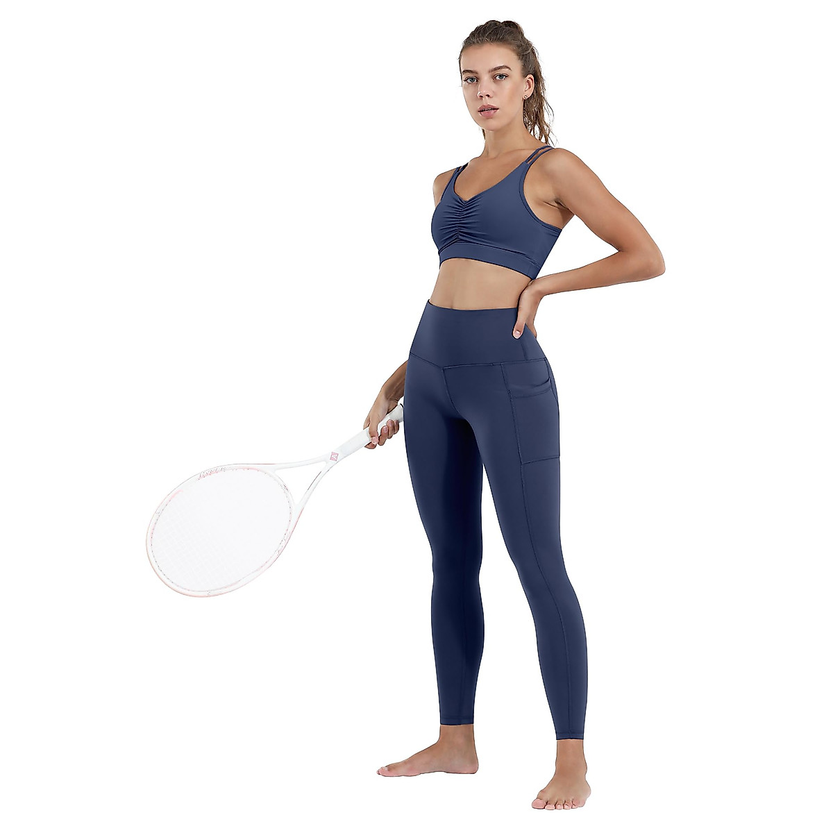 CHRLEISURE Leggings with Pockets for Women, High Waisted Tummy Control Workout Yoga Pants(5 Packs Black,Gray,Navy,Wine,JLGreen, 3XL)