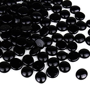 CYS EXCEL Black Glass Gemstone Beads Vase Fillers (1 LB) Flat Marble Beads Multiple Color Choices Aquarium Decor Rocks Floral Stones Decorative Mosaic Glass Gem Pebbles (Approx. 85-100 PCS)