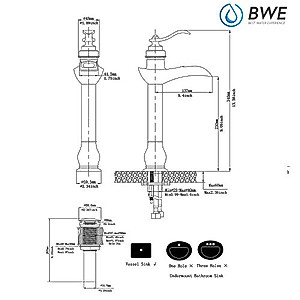 BWE Vessel Sink Faucet Oil Rubbed Bronze Waterfall Farmhouse Rustic with Pop Up Drain Assembly and Supply Hose Lead-Free Single-Handle Single Hole Bathroom Faucet Vanity Lavatory Mixer Tap Tall Body