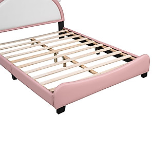 Bellemave Full Size Princess Bed Frame with Unicorn Shape Headboard,PU Upholstered Princess Full Bed for Girls,Kids Full Platform Bed(Full,Pink)