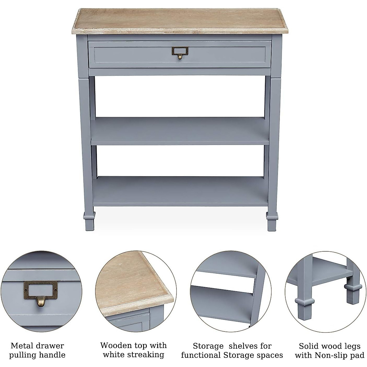 Kinfant Console Entryway Table with Storage - Gray Console Table with Drawer and Storage Shelf, Wood Sofa Table for Living Room Bedroom Hallway