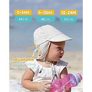 Baby Sun Hat UPF 50+ Adjustable Linen Breathable Infant Quick Drying Summer Beach Hat with Neck Flap Swim Hat for Baby Boys Girls Beige