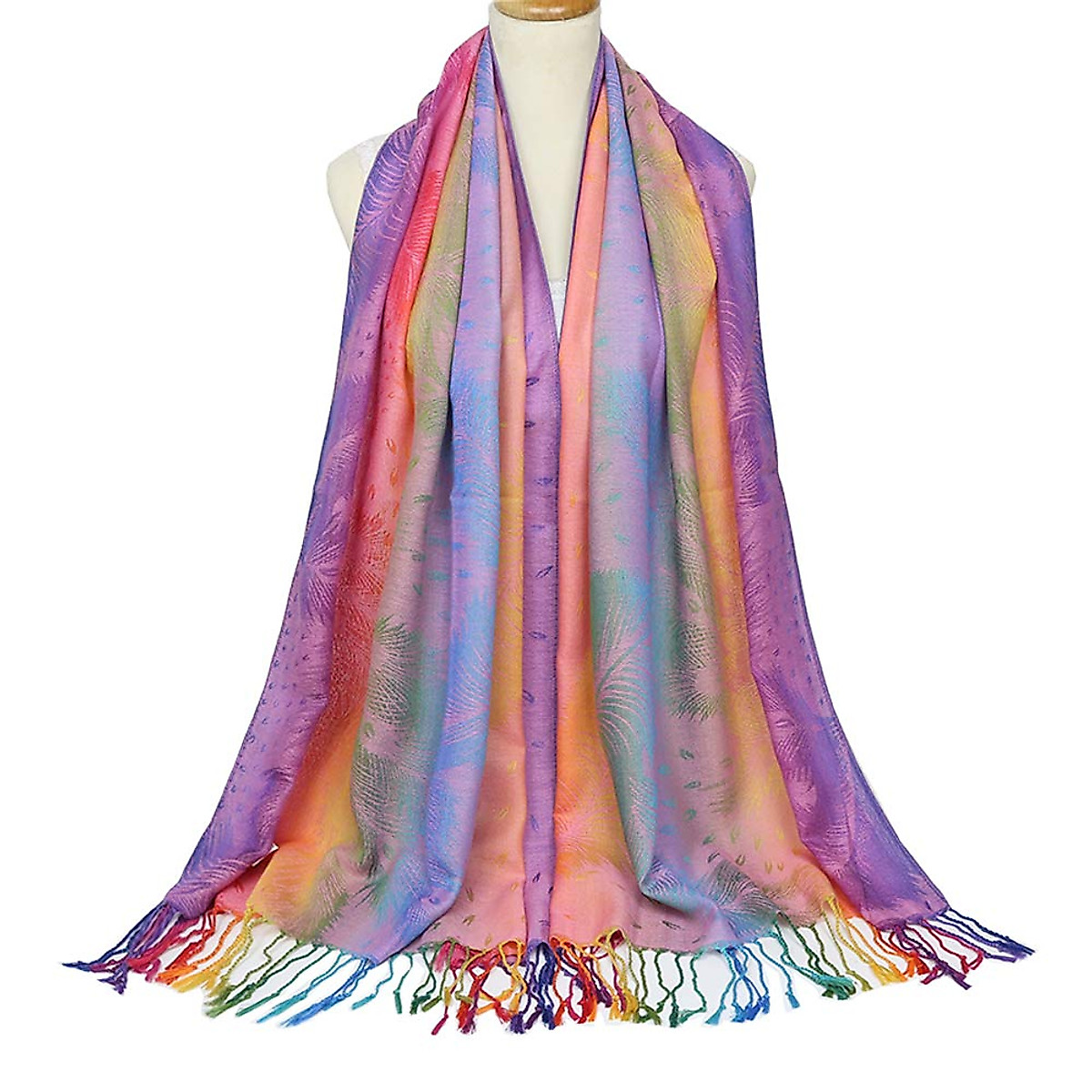 Neelamvar Colorful flowers Jacquard cotton pashmina Women Wrap Shawl tassels Scarves (THM02-03)