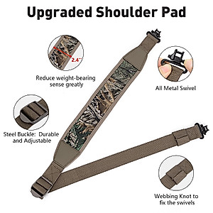 BOOSTEADY Two Point Gun Sling with Swivels,Durable Shoulder Padded Strap,Length Adjuster