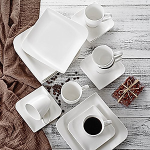 vancasso 18-Piece Dinnerware Set, Service for 6，Durable Porcelain Dinnerware Set, Teacup, Plates and Saucers, Ivory White
