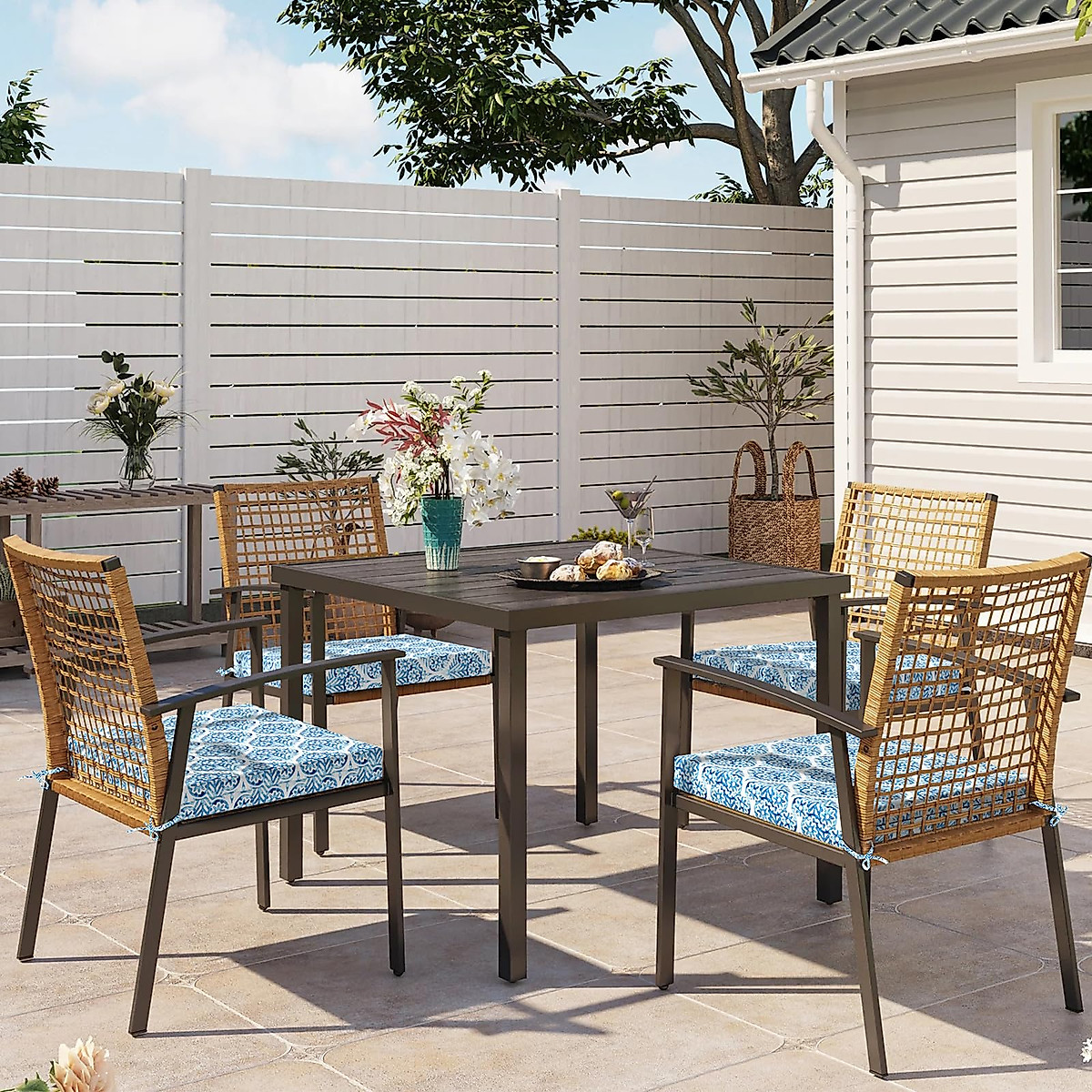 DYTXIII Set of 4 Outdoor Square Chair Cushions 18.5"x16"x2" for Patio, Water Resistant Patio Dining Seat Pads Replacement for Kitchen Garden and Outdoor Furniture Decoration - Celadon Geometric