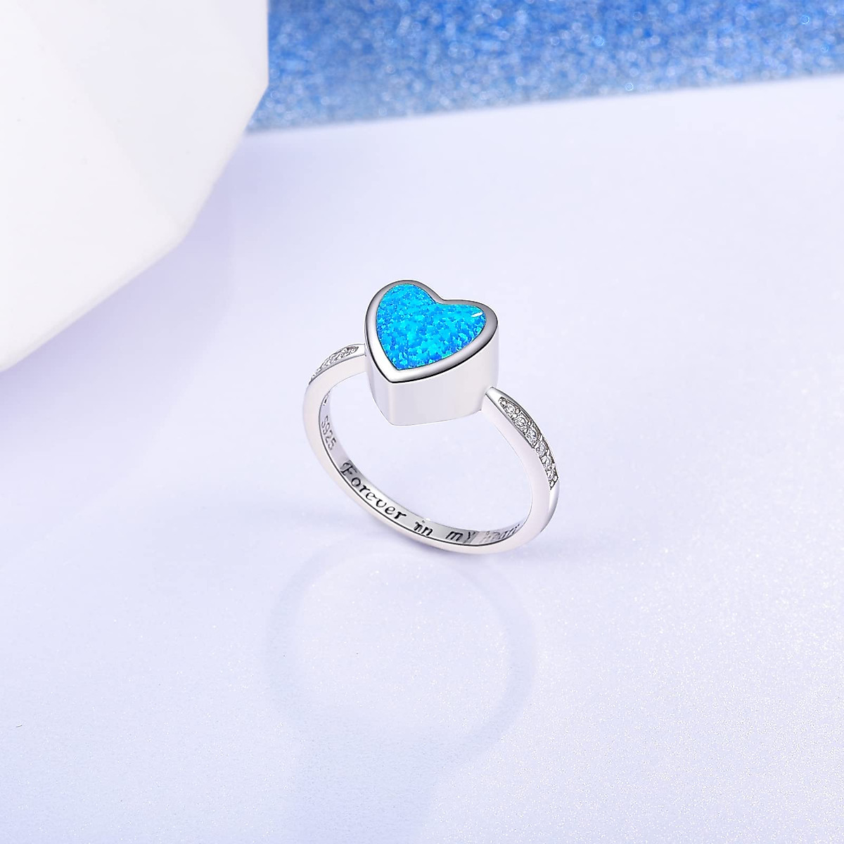 925 Sterling Silver Heart Urn Rings Hold Loved Ones Ashes Cremation Memorial Ring Keepsake Jewelry for Women for Human Ashes (Blue, 9)