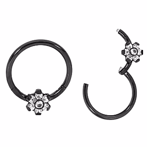 365 Sleepers 316L Surgical Steel 16G Unisex Gem Flower Hinged Hoop Segment Nose Ring Helix Tragus Septum Earring Body Piercing Jewelry