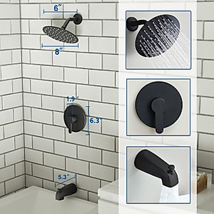 Holispa Tub Shower Faucet, Matte Black Shower Faucet Set with 8-Inch Rainfall Shower Head and Tub Spout, Shower Tub Faucet Set Complete (Included Shower Valve), Tub Shower Trim Kit, Matte Black