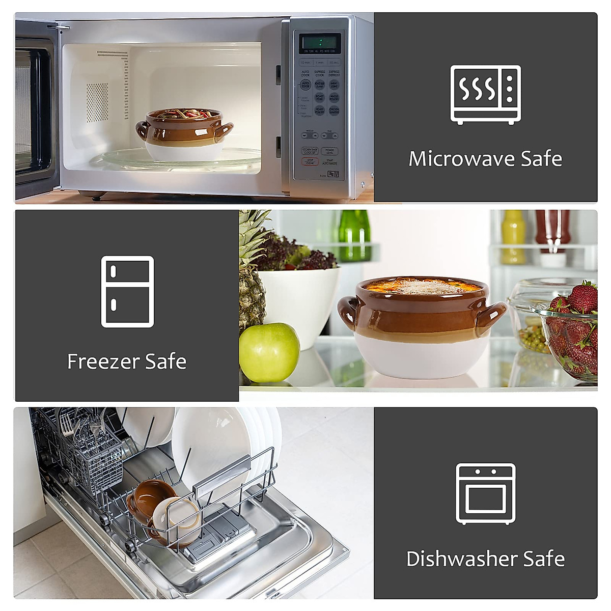 SZUAH 17 OZ French Onion Soup Bowls Set of 4, French Onion Soup Crocks Oven Safe Soup Bowls with Handles, Dishwasher, Microwave, Broiler Safe, Ceramic Bowl Set for Stews, Soup, Cheese & Chili