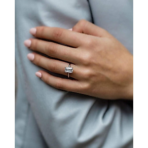 VINSON 2 Ct Emerald Cut Moissanite Solitaire Ring in Sterling Silver Engagement Ring For Women (12.5)