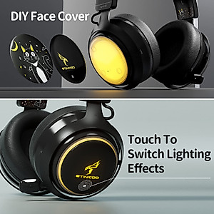 EASARS Wireless Cat Ear Headphones, Black Gaming Headset Bluetooth 5.0 for Smartphone, Retractable Mic, 50mm Drivers, RGB Lighting Headset with Mic (USB Dongle Not Included)