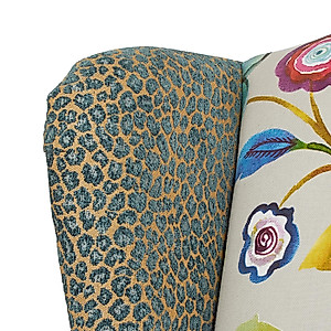 Jennifer Taylor Home Anya Eclectic Floral Patchwork Boho Chic Wingback Large Living Room Lounge Accent Arm Chair