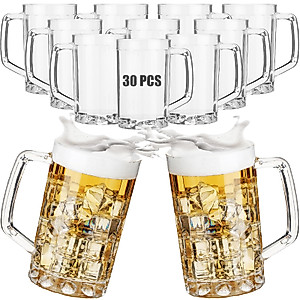 Mifoci 30 Pcs Clear Plastic Beer Mug with Handles 16 oz Reusable Acrylic Beer Stein Bulk Glasses Beer Drinking Cups Dishwasher Safe for Bar Home Hotel Cocktail Juice Alcohol Soda Party