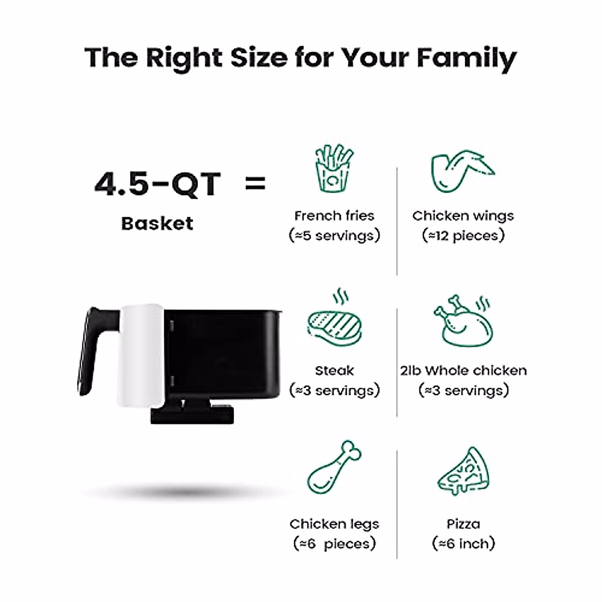 [NEW LANUCH] KOOC Large Air Fryer, 4.5-Quart Electric Hot Oven Cooker, Free Cheat Sheet for Quick Reference Guide, LED Touch Digital Screen, 8 in 1, Customized Temp/Time, Nonstick Basket, White