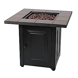 Endless Summer, The Vanderbilt, Square 28" Outdoor Propane Fire Pit with Handcrafted Ceramic Tile Mantel and Lava Rock