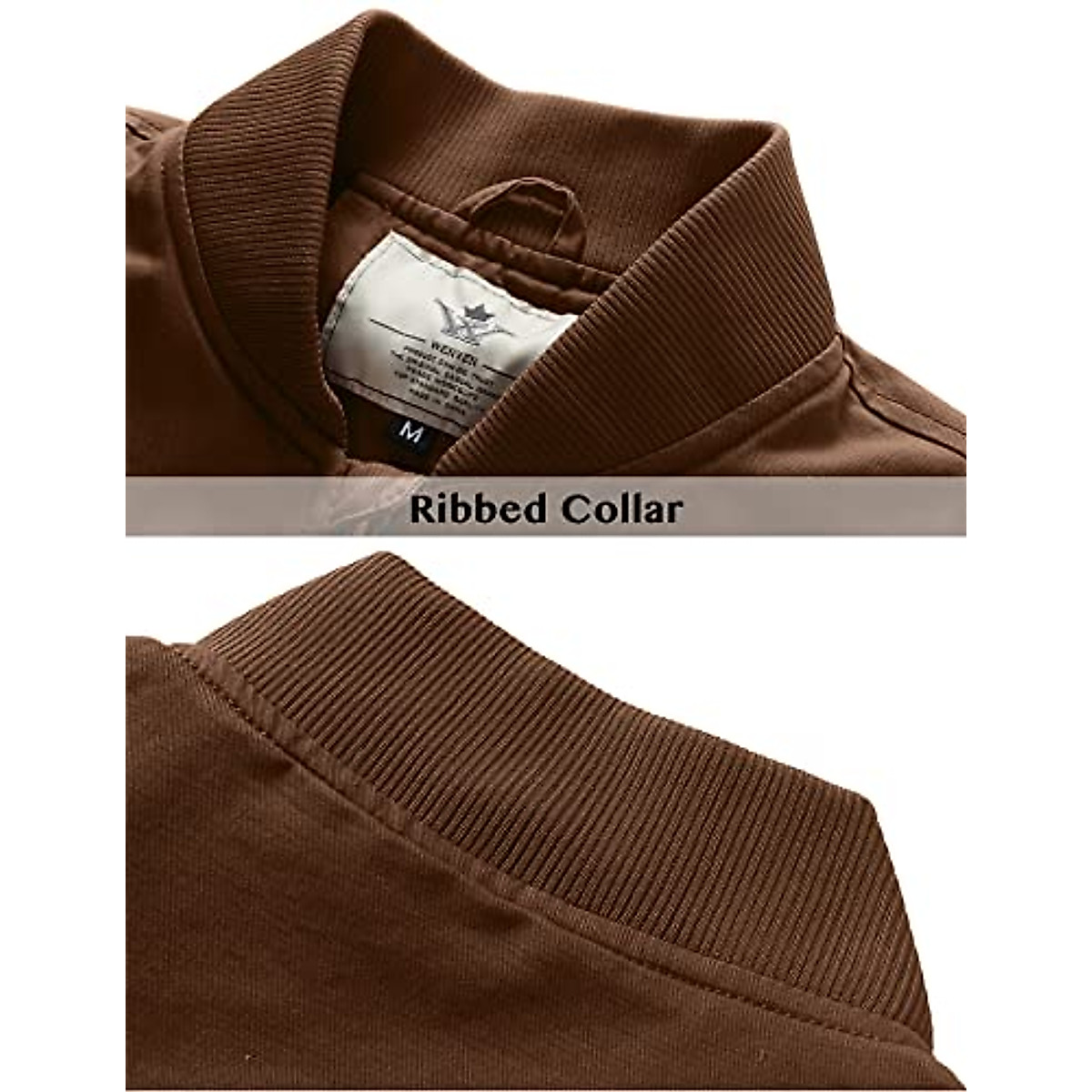 WenVen Men's Washed Cotton Bomber Jacket Active Track Windbreaker (Coffee, 3XL)