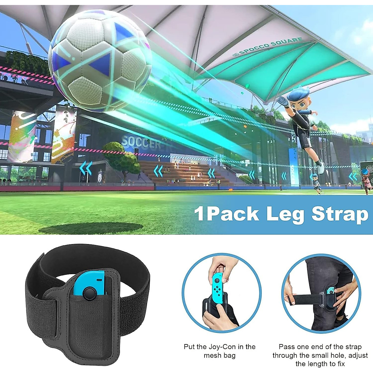 JoyHood Leg Strap for Switch/Switch OLED Joy-Con Controller, Game Accessories compatible with Switch Sports Play Soccer/Ring Fit Adventure, Adjustable Elastic Switch Leg Straps for Adults & Kids