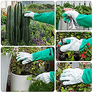 HODUP Gardening Gloves, Rose Pruning Gloves Thorn Proof, Long Cowleather Gauntlet Yard Work Gloves with Adjustable Cuffs