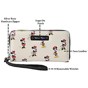 Disney Wallet Wristlet Zip Clutch Faux Leather (Minnie Mouse Cream)